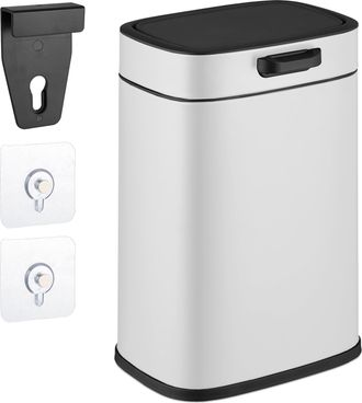 Relaxdays Küchenmülleimer 5 L, hängender Biomüllbehälter, Inneneimer, Aufhängung & Klebepads, Türmüllbehälter, weiß