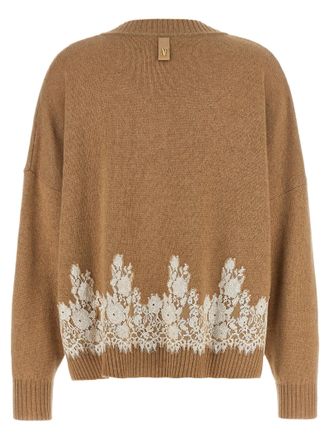 Alberta Ferretti Lace-Insert Cashmere Blend Cardigan - Camel