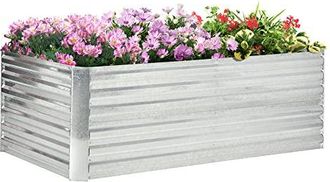 OUTSUNNY Carr&eacute; Potager de Jardin rectangulaire Tubes de renforcement Acier galvanis&eacute; 180 x 90 x 59 cm Argent