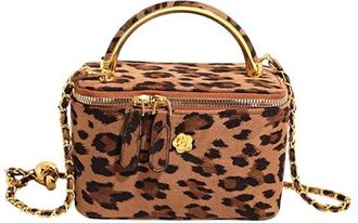 Generic Sac &agrave; bandouli&egrave;re r&eacute;tro en daim synth&eacute;tique imprim&eacute; l&eacute;opard avec poign&eacute;e pour femme, travail, shopping, voyage, quotidien, marron, 6.69x4.33x3.15inch