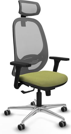 Piqueras y Crespo Atmungsaktiver B&uuml;rostuhl mit 3D-Armen, h&ouml;henverstellbare Lendenwirbelst&uuml;tze und h&ouml;henverstellbares Kopfteil, Grau/Olivgr&uuml;n