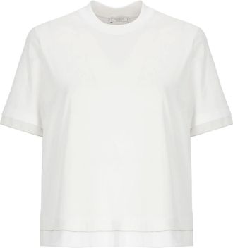 PESERICO Femme, Tops, Blanc, Taille: 40 FR T-shirt en coton &agrave; col rond