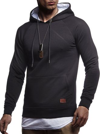 LEIF NELSON Herren Kapuzenpullover Slim Fit Baumwolle-Anteil Moderner wei&szlig;er Herren Hoodie-Sweatshirt-Pulli Langarm Herren schwarzer Pullover-Shirt mit Kapuze LN8
