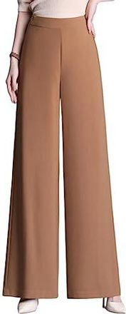 Dissa Femmes Pantalon Jambe Large Chameau Taille Haute Grande Taille Pantalon de Travail Mousseline de Soie Mince dété,EU 46,P17