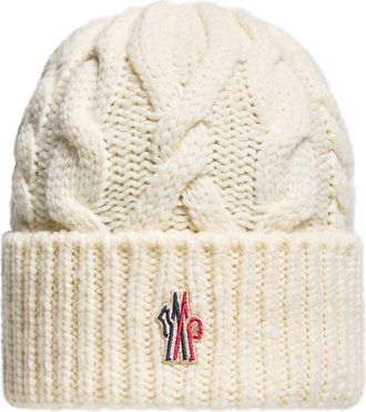 Moncler Moncler Wool Blend Cable Knit Hat, Women, White, Size: One Size