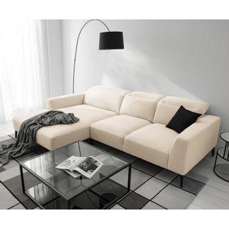 Studio Copenhagen home24 Ecksofa mit Longchair Beige Webstoff Saia 265cm Longchair davorstehend links Modern