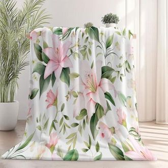 Generic Couverture en Flanelle Lavable en Machine Rose Clair - Respirante et Infroissable Aquarelle Floral Rose Lys Plaid Imprimé pour Lit Canapé Chambre Salo