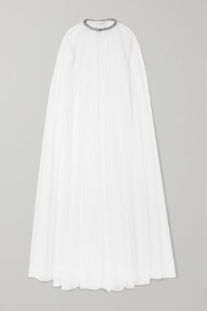 Monique Lhuillier Brie Cape Aus T&uuml;ll Mit Webpunkten Und Kristallen - Wei&szlig;