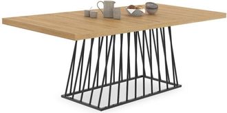 IDMarket Table à manger extensible rectangle YUNA 6-10 personnes plateau bois et pied filaire en métal noir 160 - 200 cm