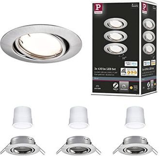 Paulmann 92464 LED Einbauleuchte Base Smart Home Zigbee Basisset schwenkbar rund 230V 3x4,9W 3x430lm dimmbar 90mm Eisen geb&uuml;rstet Metall 3000K