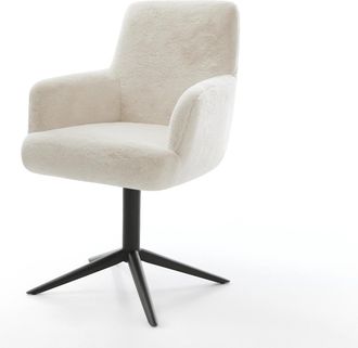 DELIFE Drehstuhl Heira-Flex mit Armlehnen Pl&uuml;sch Creme-Wei&szlig; Fu&szlig;kreuz Schwarz 360&deg; drehbar Wippfunktion Taschenfederkern, Esszimmerst&uuml;hle
