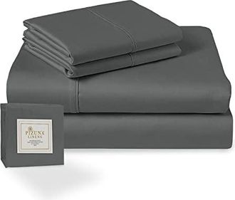 Pizuna Coton Peign&eacute; Parure de Lit 90x200 cm Gris fonc&eacute;, 100% Coton Longue dur&eacute;e 400 Fils de Satin Comprend 1 Drap Housse, 1 Drap Plat, 1 Taie doreiller (Coto