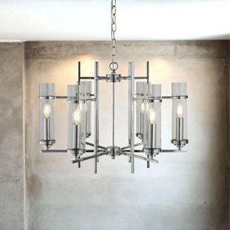 Licht-Erlebnisse Licht-erlebnisse - Kronleuchter Metall Glas b: 59,5 cm h: max. 120 cm Chrom E14 Modern L&uuml;ster H&auml;ngeleuchte