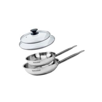 Fackelmann Fackelmann 9438050 2 Pfannen 20 und 24 cm Edelstahl 18/8 und 2 Glasdeckel Fackelmann Eterna, Pfanne für alle Herdarten, Induktionspfanne, PFAS-frei, g