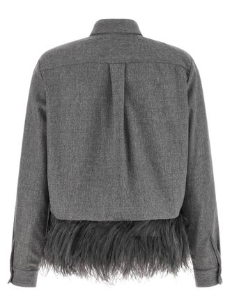 Fabiana Filippi Feather-Trimmed Wool Blend Shirt - Gray