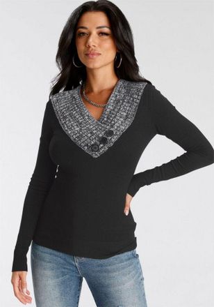 Melrose Strickpullover mit Kontrastkragen und Zierkn&ouml;pfen