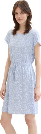 Tom Tailor Damen Basic Mini Kleid mit elastischer Taillie, mid blue flower print, XXL