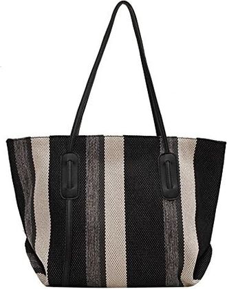 Generic Grand sac fourre-tout tendance en toile avec fermeture &eacute;clair, sac de banlieue d&eacute;contract&eacute;, sac &agrave; main en toile, grands sacs &agrave; bandouli&egrave;re, Noir, Larg