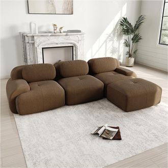 Generic L-f&ouml;rmiges modulares Cordsofa, modulares Ecksofa, Dreisitzer-Sofa, rahmenloses Sofa, ergonomisch, hochelastisch 32D gepolstert, for Wohnzimmer(Marr&oacute;n,