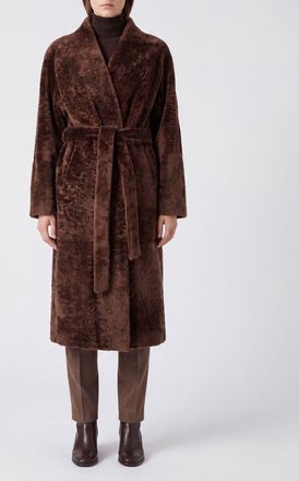Arma Langer Wickelmantel aus Shearling mit Schalkragen und Tailleng&uuml;rtel