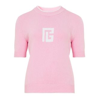 Balmain Logo Rundhalspullover - - Knitwear - Damen - Rosa - 2XS