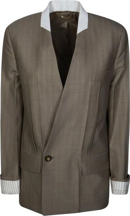 Victoria Beckham Femme, Vestes, Beige, Taille: 38 FR Collarless Jacket