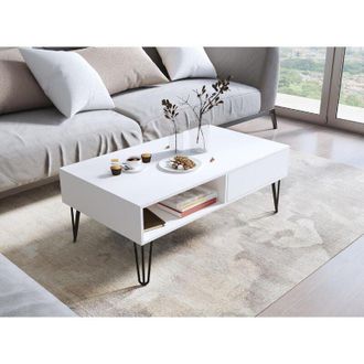 Furnix Couchtisch danlay hairpin Kaffeetisch Metalfüße & Schubladen Weiß - Furnix