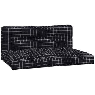 vidaXL Palettenkissen 2-tlg. Schwarz Karomuster Stoff vidaXL