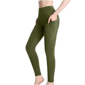 Generic Legging thermique avec poches pour femme - Legging chaud en polaire - Taille haute - Pantalon de course &agrave; pied - Couleur unie - Contr&ocirc;le du ventre - P
