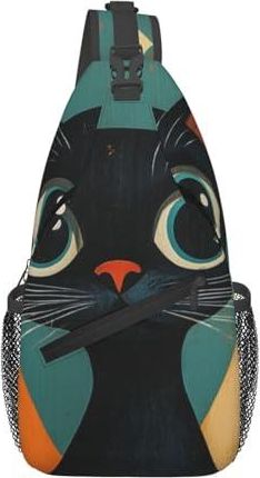 Generic Sac &agrave; dos &agrave; bandouli&egrave;re avec motif chaton aux yeux noirs pour homme, sac &agrave; dos de randonn&eacute;e