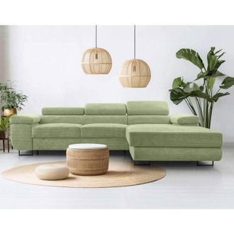 Best Mobilier Bestmobilier - Pablo - canapé dangle droit - 6 places - convertible avec coffre et têtières réglables - en velours côtelé