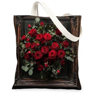 Generic Sac fourre-tout en toile pour faire du shopping, 33 x 38,1 cm, sac d&eacute;picerie r&eacute;utilisable, motif floral, sac d&eacute;picerie romantique pour femme, vacances