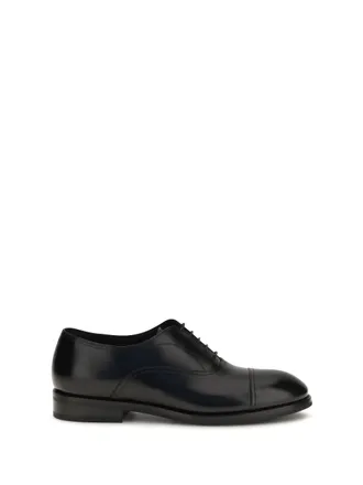 Santoni Mens Lace-Up Shoes Black Calfskin Leather Flat