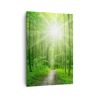 Arttor Bilder auf Leinwand 70x100cm Leinwandbild mit Rahmen Sonnenstrahlen Wald Sommer Gro&szlig; Wanddeko Bild Schlafzimmer K&uuml;che Deko Wandbilder Dekoration Wohnz