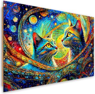 Feeby Wandbilder Wohnzimmer Modern - Katze Tiere Abstrakt - Deko Wohnzimmer - Wanddeko - Bild Schwarz Gold - 120x80cm Deko Aesthetic - Bilder Schlafzimmer -