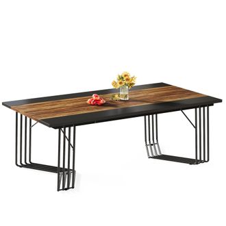 Tribesigns Rechteckiger Esstisch für 8-10 Personen, 200cm Großer industrieller Küchentisch Esstisch für Wohnzimmer, Küche, Metallgestell, Rustikales Braun