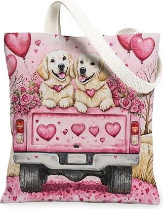Generic Sac fourre-tout en toile r&eacute;utilisable pour la Saint-Valentin Motif chien des Pyr&eacute;n&eacute;es 33 x 38 cm, motif camion amusant chiot sac d&eacute;picerie pour femme,