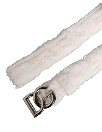Dolce & Gabbana Womens White Fleece Silver Dg Logo Metal Buckle Belt Polyester