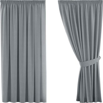 H.VERSAILTEX Gardine blickdichte, Frost Grau VerdunkelungsGardine mit Kr&auml;uselband, Energiespar & W&auml;rmeisolierend, 2 St&uuml;ck 137 cm x 116 cm (H x B), 2er-Set