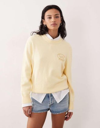 GANT Sweatshirt in Buttergelb mit kleinem Vintage-Logo und Rundhalsausschnitt