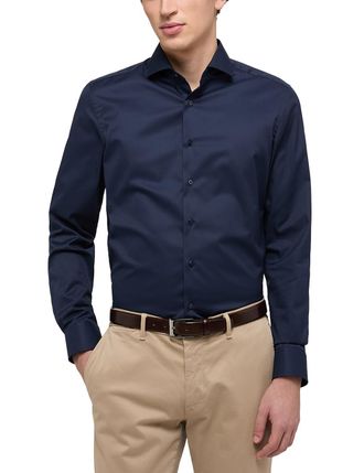 Eterna Slim Fit Cover Hemd Langarm blickdichter Twill nachtblau Größe 40