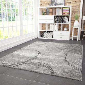 Vimoda Designer Teppich Modern Kreisel Muster Meliert in Grau Schwarz, Maße:120x170 cm