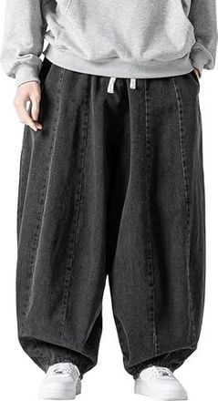 Generic Jean Sarouel Coupe décontractée Grande Taille pour Homme - Pantalon Droit Large en Denim avec Taille élastique pour Un Style Streetwear décontracté