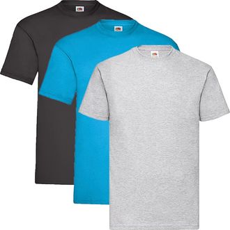 Fruit Of The Loom Valueweight T-Shirt Diverse Farbsets S M L XL XXL 3XL 4XL 5XL (XL, 1x Schwarz + 1x Azur + 1x Grau + 1HL Kauf Notizblock)