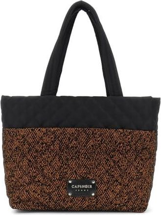 Caf&egrave;noir Sac De Courses En Nylon Matelass&eacute; Avec Imprim&eacute; Floqu&eacute;, Pour Femme, Couleur Marron, Taille Taille Unique