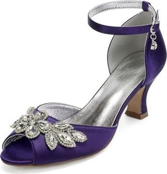 Generic Chaussures Femme Mariage Satin&eacute;e Kitten Heels Escarpins Open Toe High Heels Mari&eacute;e Bas Sandales 6.5Cm,Dark Purple,37 EU