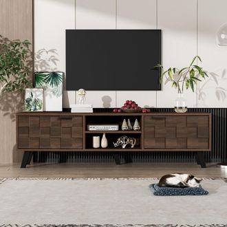 Generic QXJVA TV-Schrank 160 cm Holzoptik Lowboard f&uuml;r Fernseher bis 70 Zoll Soft-Close 2 T&uuml;ren TV Board mit offenen F&auml;chern Sideboard Saugroboter geeignet f&uuml;