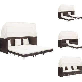 vidaXL Ausziehbares 3-Sitzer-Schlafsofa mit Dach Poly Rattan Braun - Gartenschlafcouch - Outdoor Couch - Rattan M&ouml;bel - Gartenm&ouml;bel - Lounge Sofa