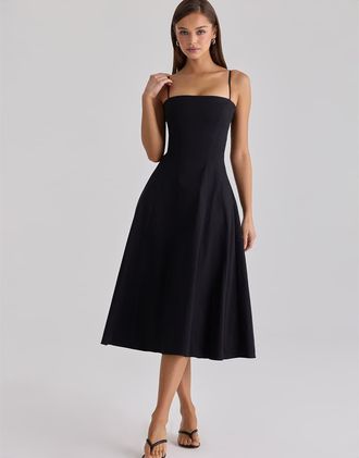 House of CB Dolly - Ausgestelltes Mini-Sommerkleid in Schwarz aus Baumwolle