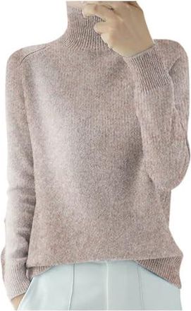 Generic 2026 Nouveau pull &agrave; col montant pour femme de couleur unie automne et hiver pull tricot&eacute; &agrave; manches longues, kaki, XXL